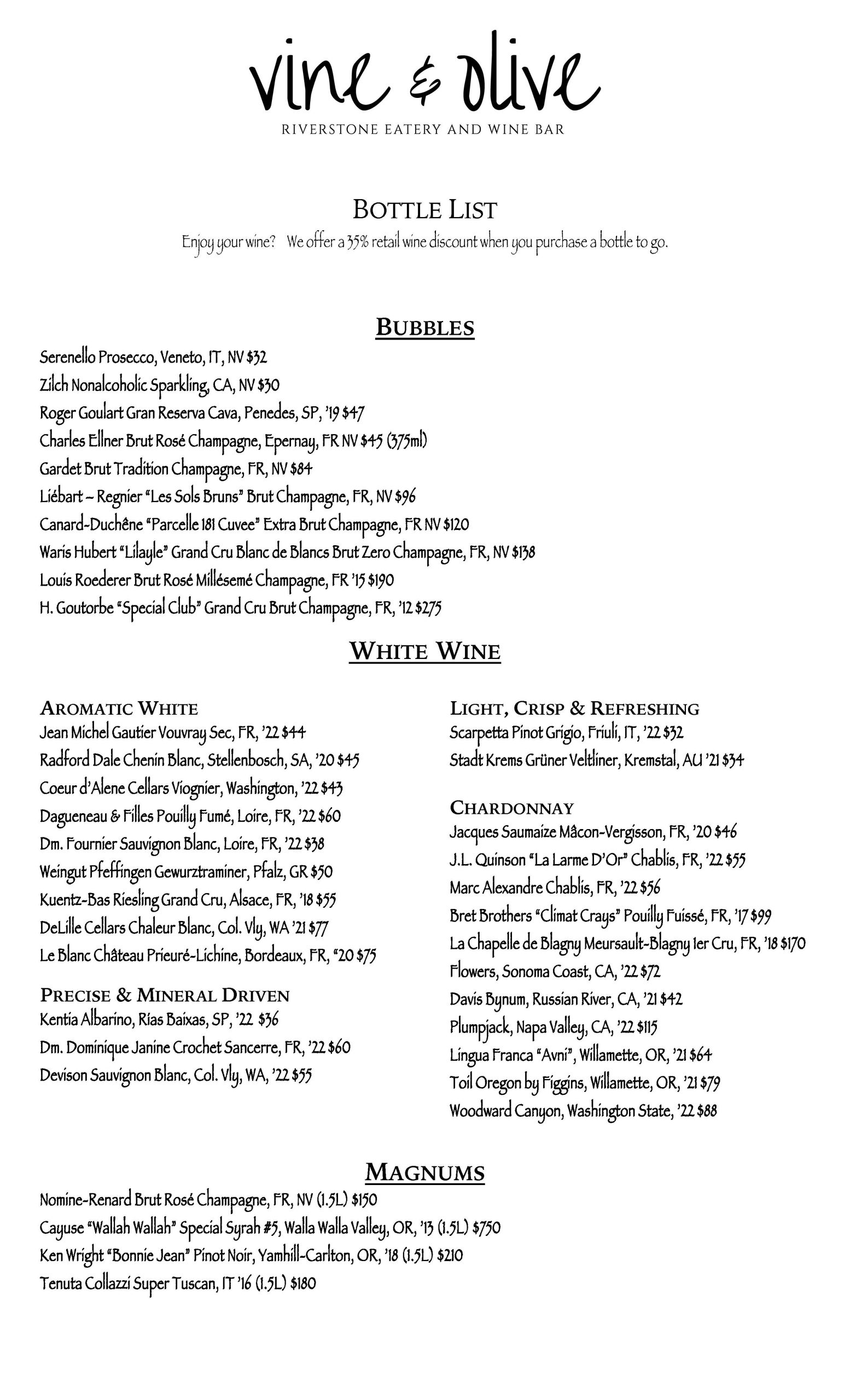 View All Menus - Vine & Olive